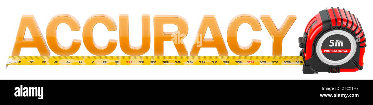 Accuracy concept with tape measure. 3D rendering isolated on white ...