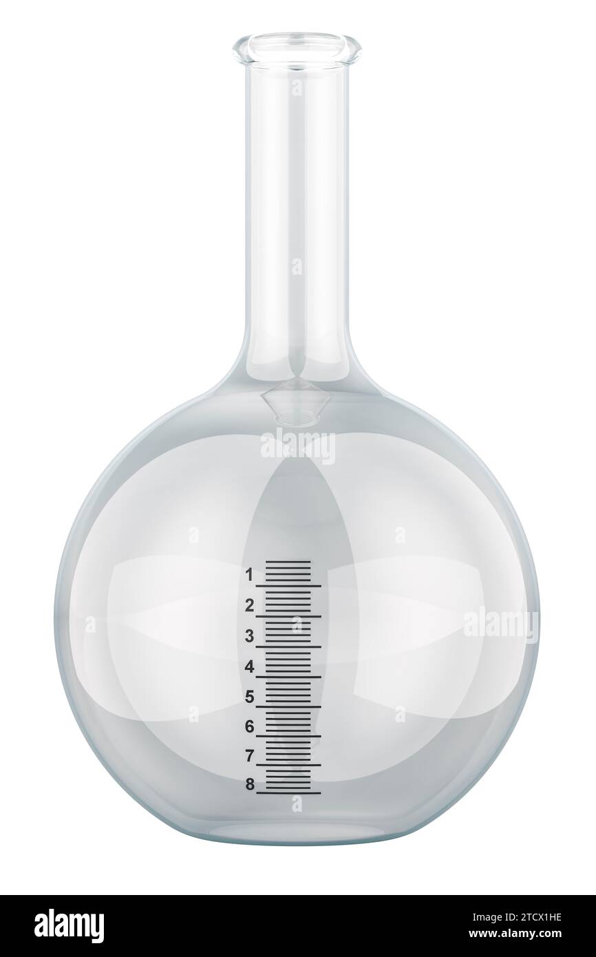 Empty round bottom flask. Graduated Chemical Flask, 3D rendering isolated on white background ...