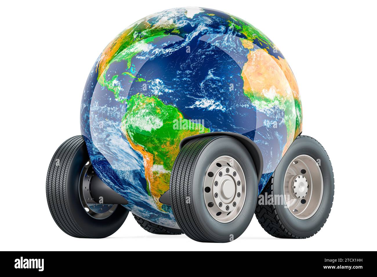 Earth Globe with car wheels, 3D rendering isolated on white background ...
