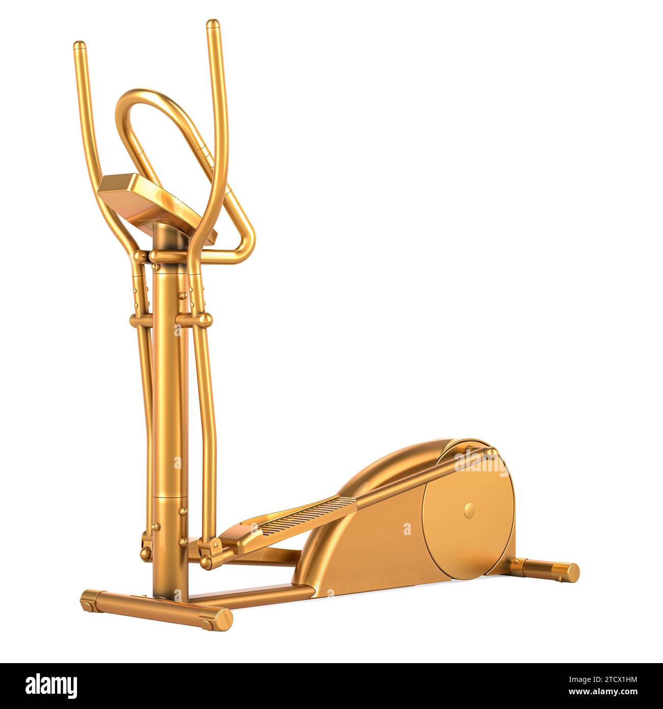 Golden Elliptical Exercise Machine, 3D rendering isolated on white ...