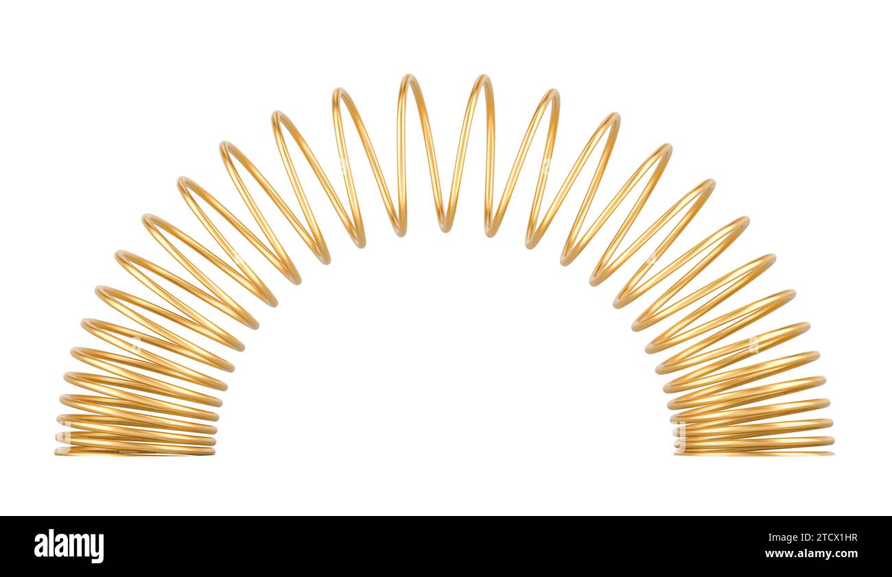 Golden, copper helical coil spring, 3D rendering isolated on white ...