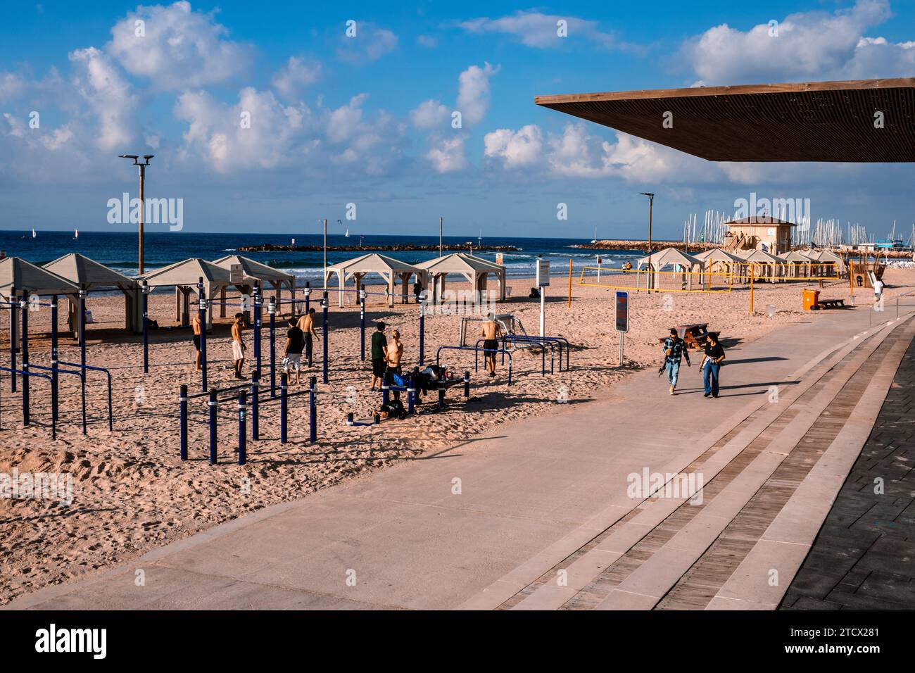 Tel Aviv, Israel - December 14, 2023 Beaches are known for their ...