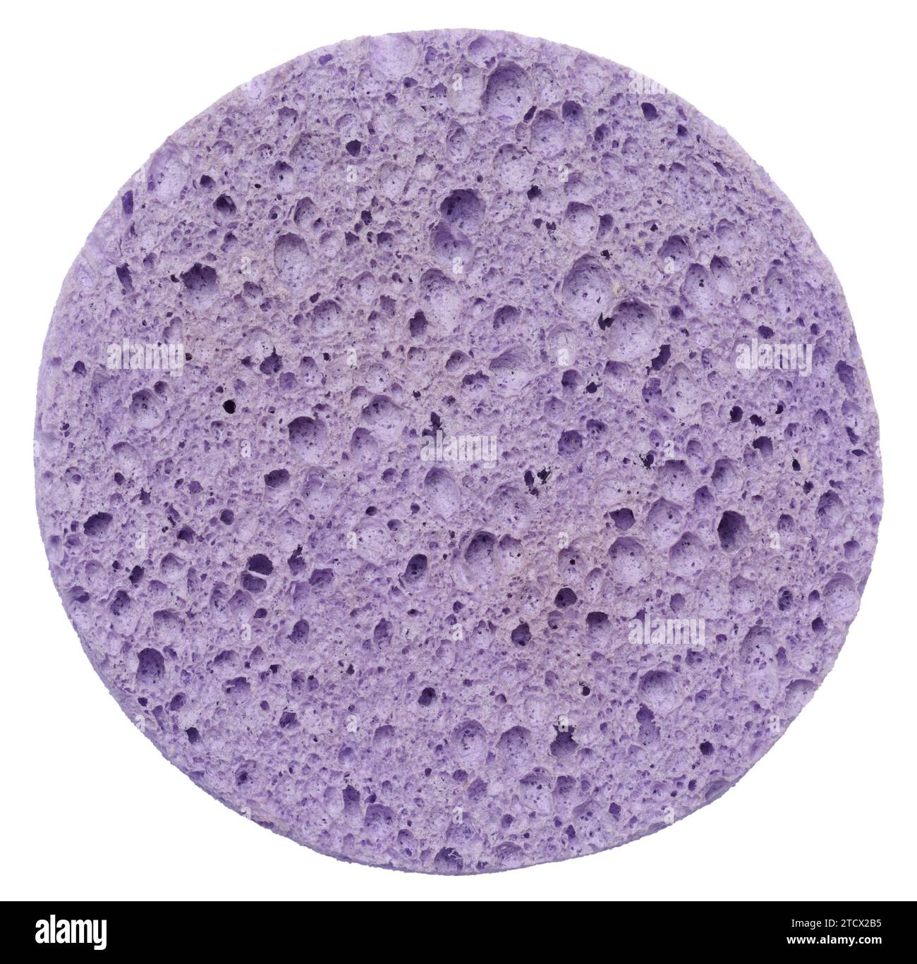 Round purple makeup sponge on a white isolated background, top view ...