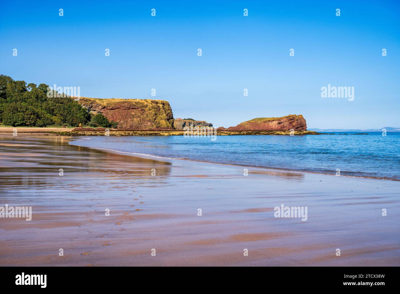 View looking west across the golden sands of Seacliff Beach to the ...