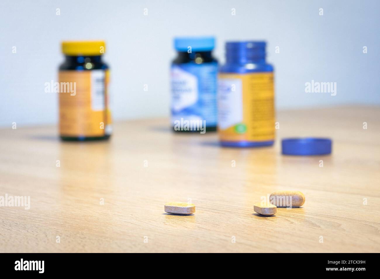 Medical prescription of tablets with bottles in the background Stock ...