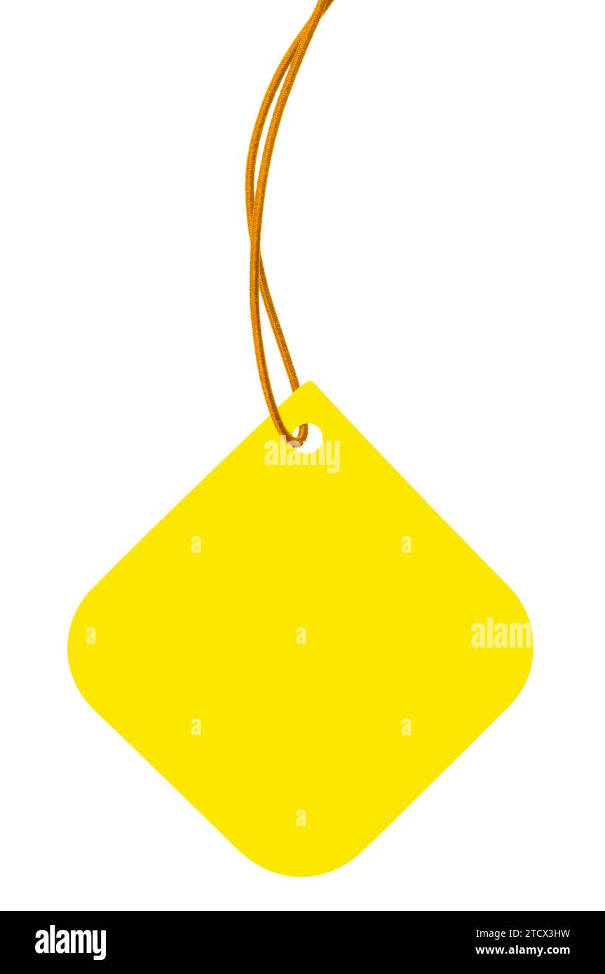 Blank Yellow Cardboard Sale Tag And Golden String, Empty Square Price ...