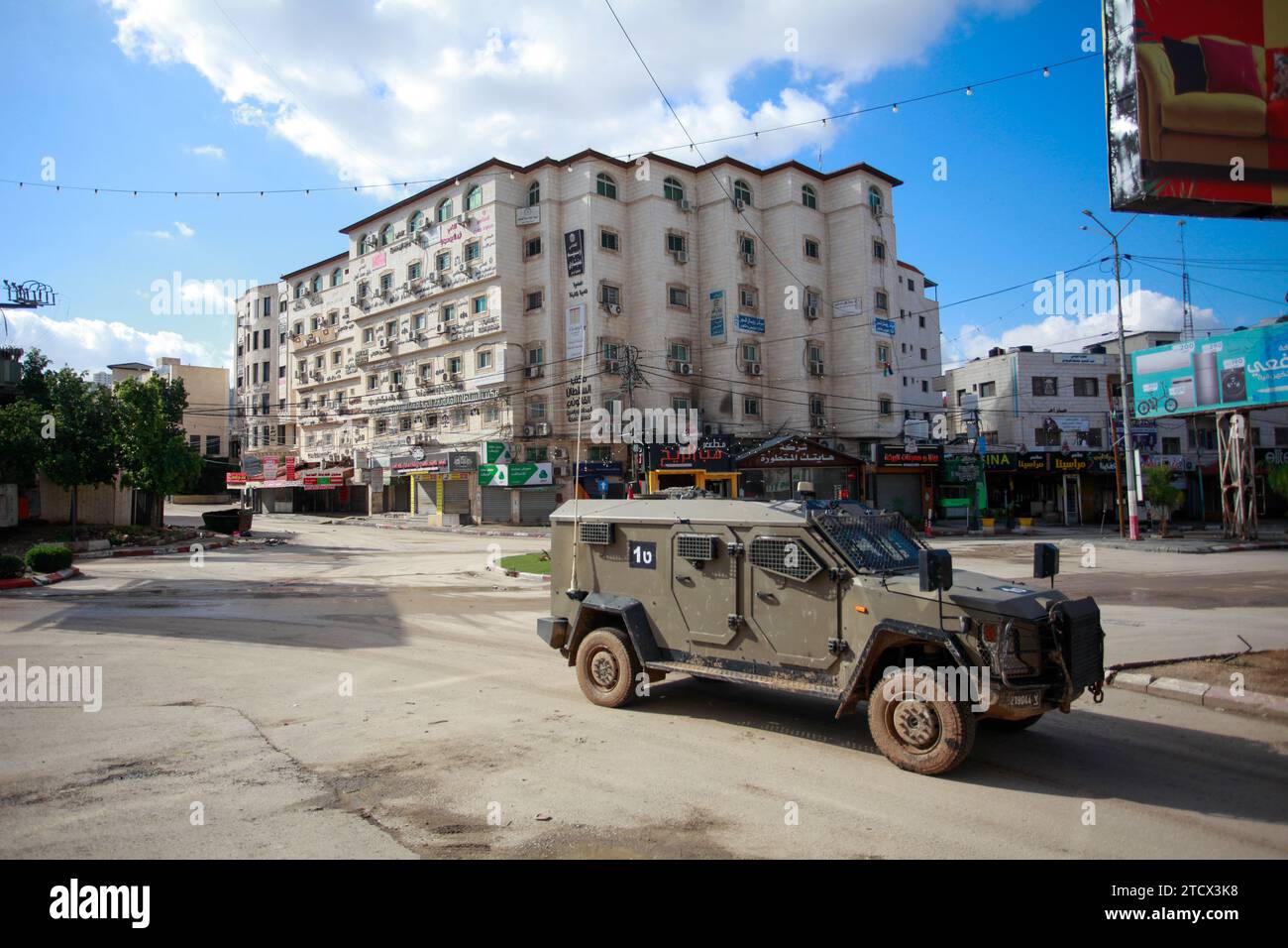 Jenin, Palestine. 14th Dec, 2023. Israeli military vehicle seen moving ...