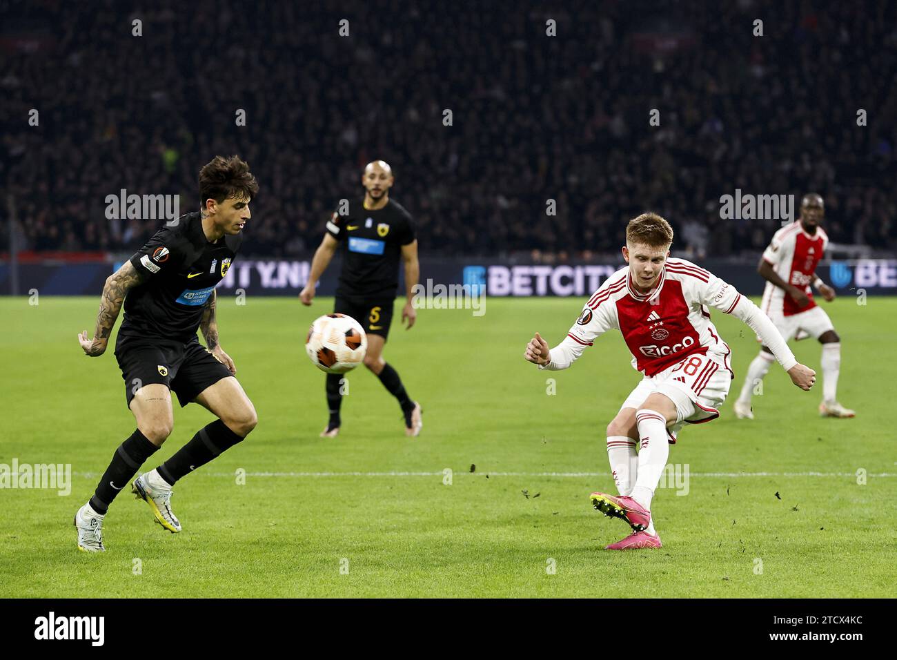 AMSTERDAM - (l-r) Lazaros Rota of AEK Athens, Kristian Hlynsson of Ajax ...