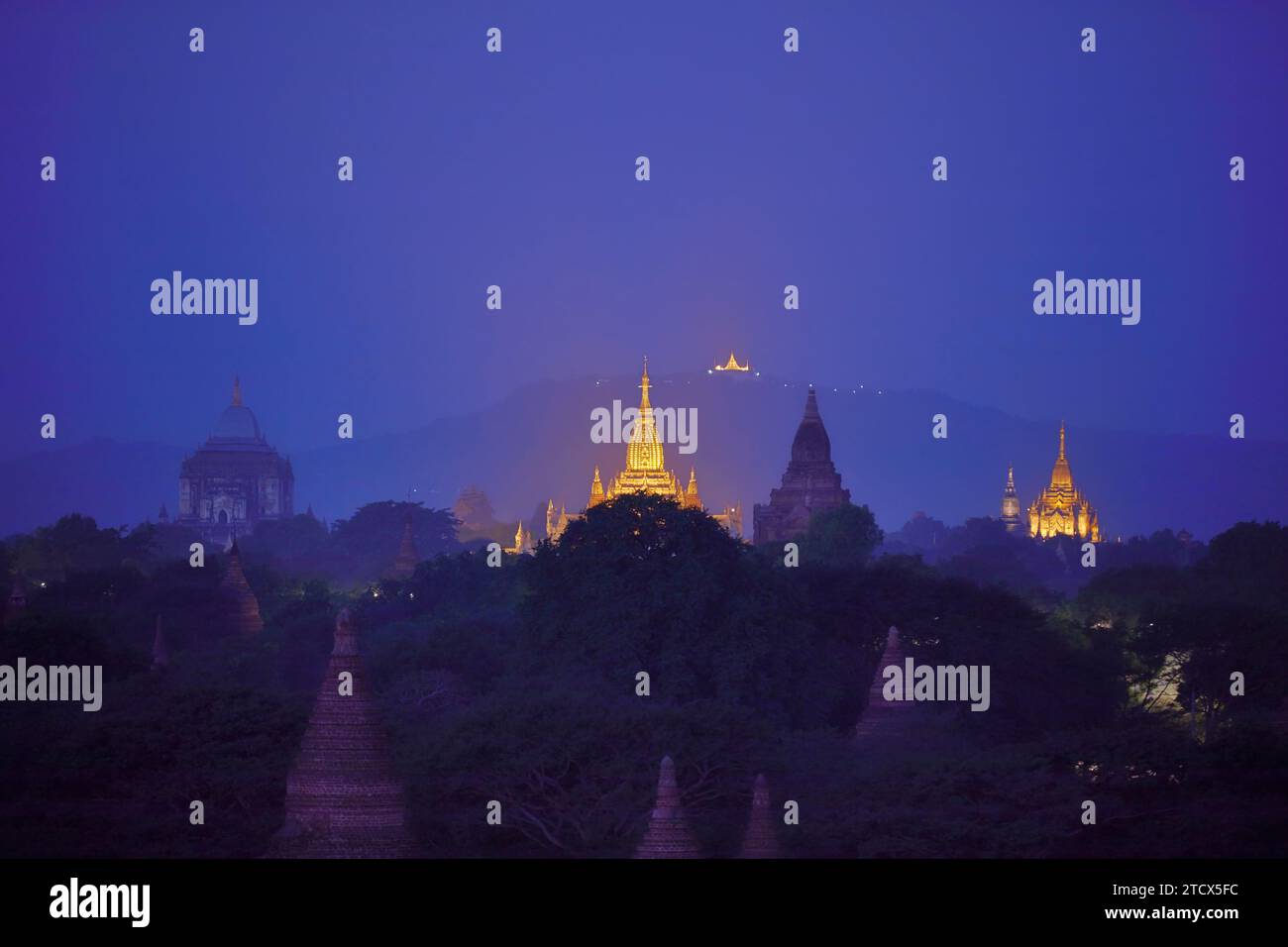 The temples of Bagan illuminated at night, Myanmar Stock Photo - Alamy