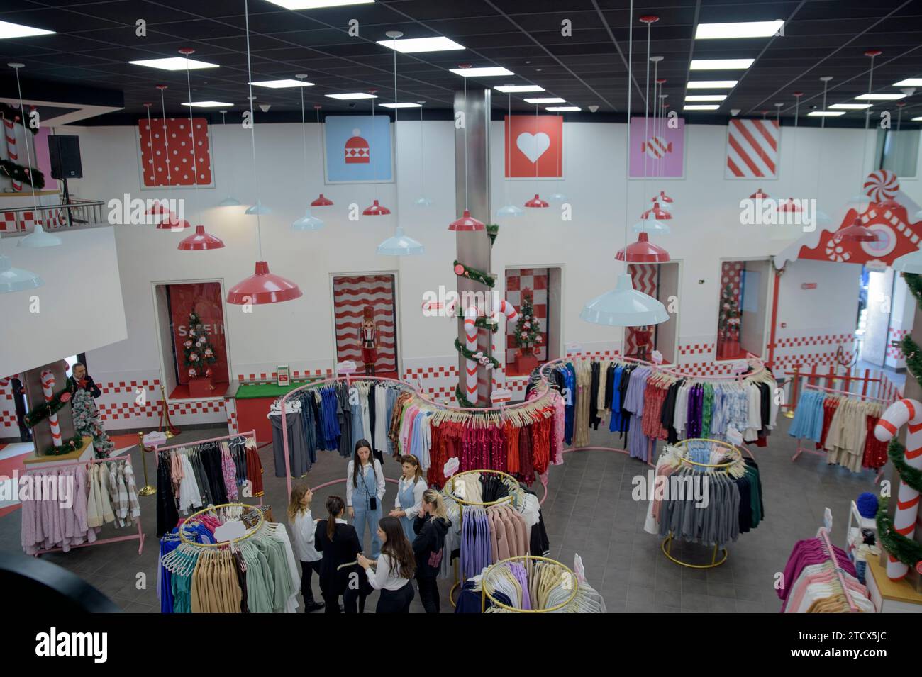 Rome, Italy. 14th Dec, 2023. Salespeople at Shein Christmas Ville are ...