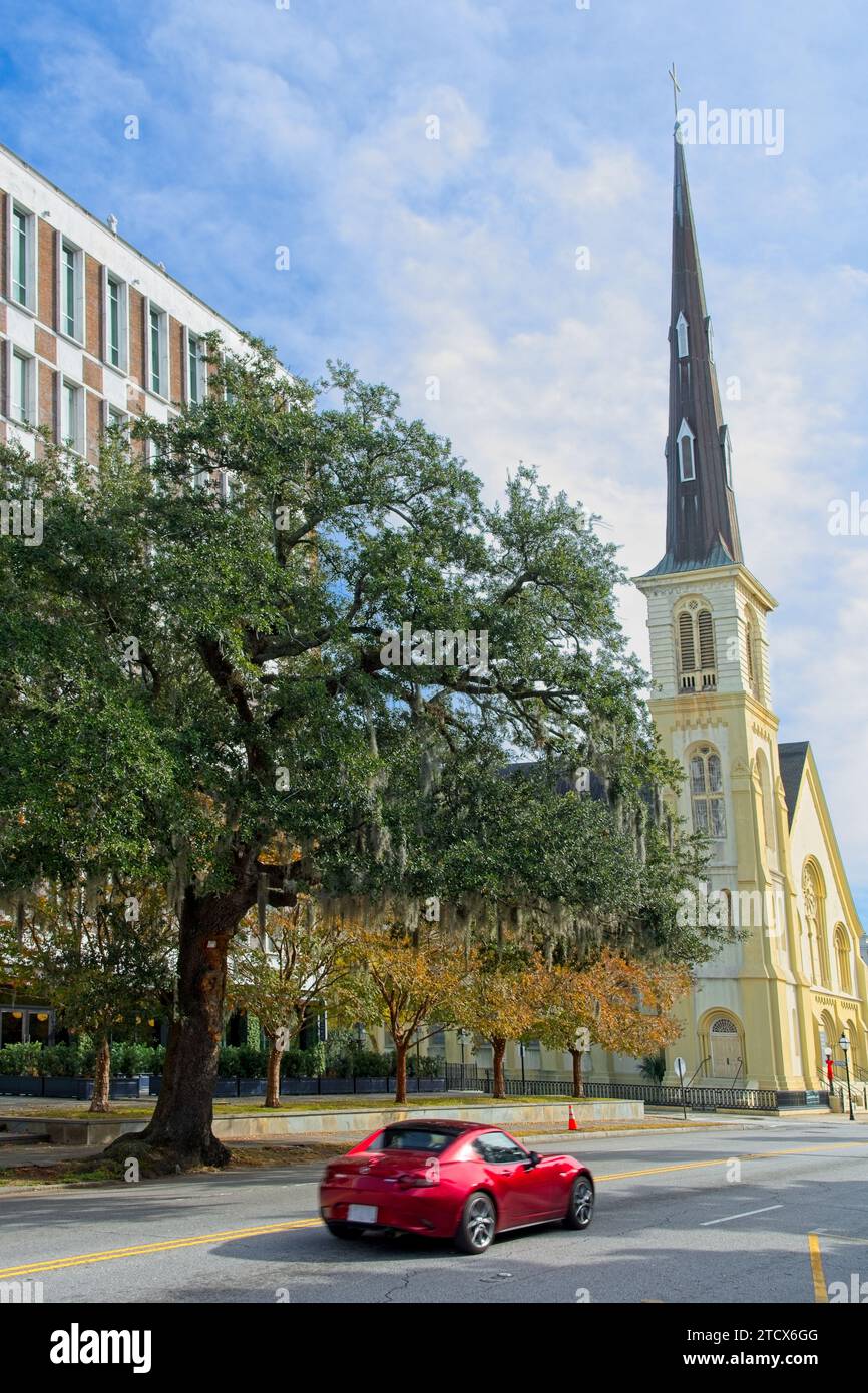 Red car approaching Citadel Square Baptist Church on Meeting street in ...