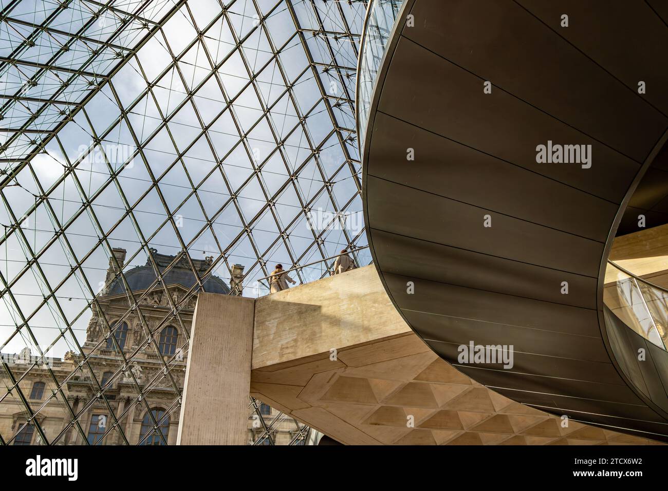 View from inside the Louvre museum with the glass and steel pyramid ...