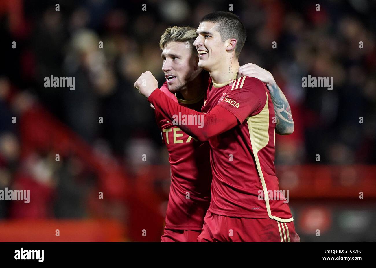 Aberdeen's Angus MacDonald (left) and Slobodan Rubezic celebrate their ...