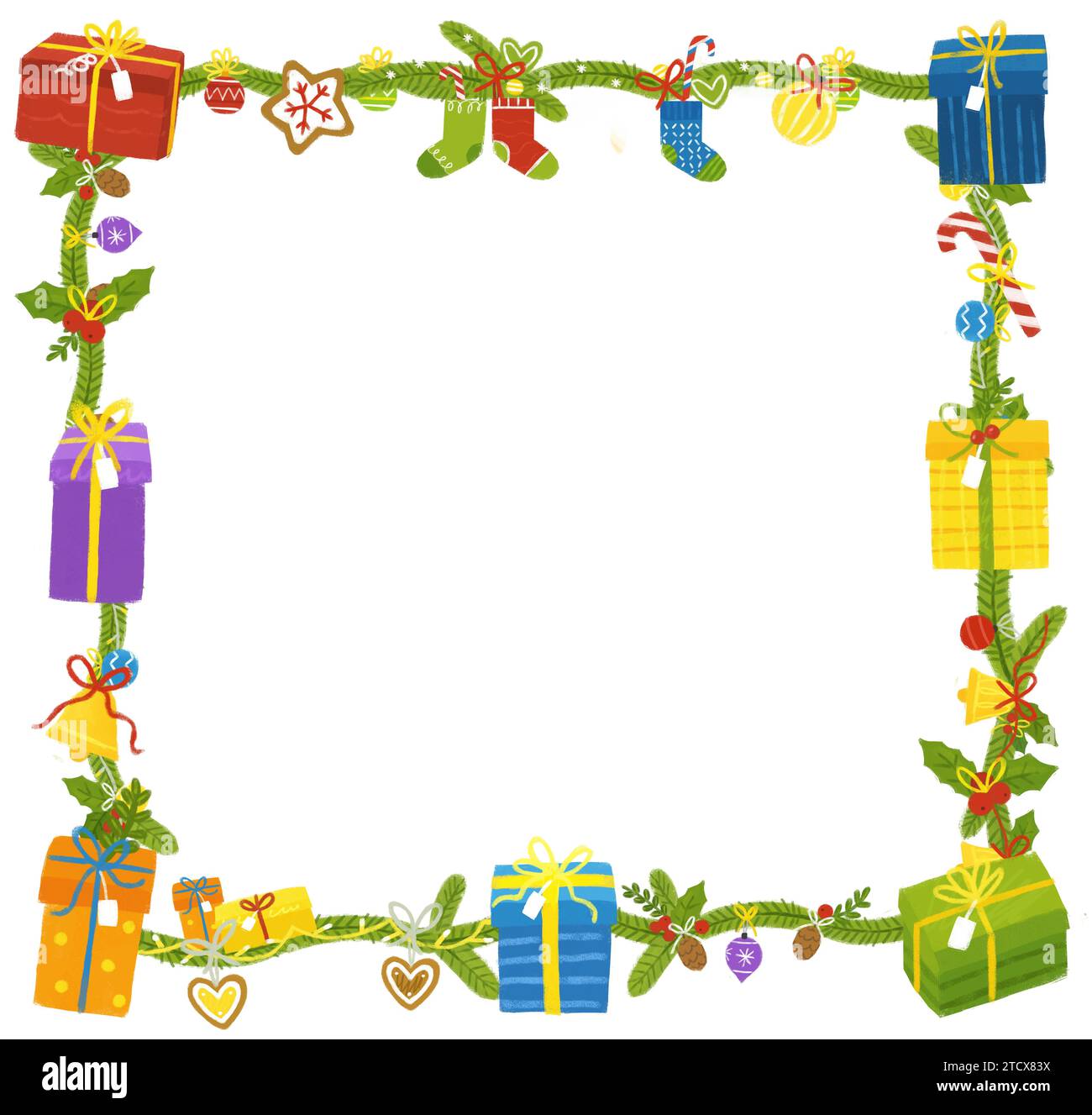 cartoon scene with christmas party ornaments from nature like pine cone ...