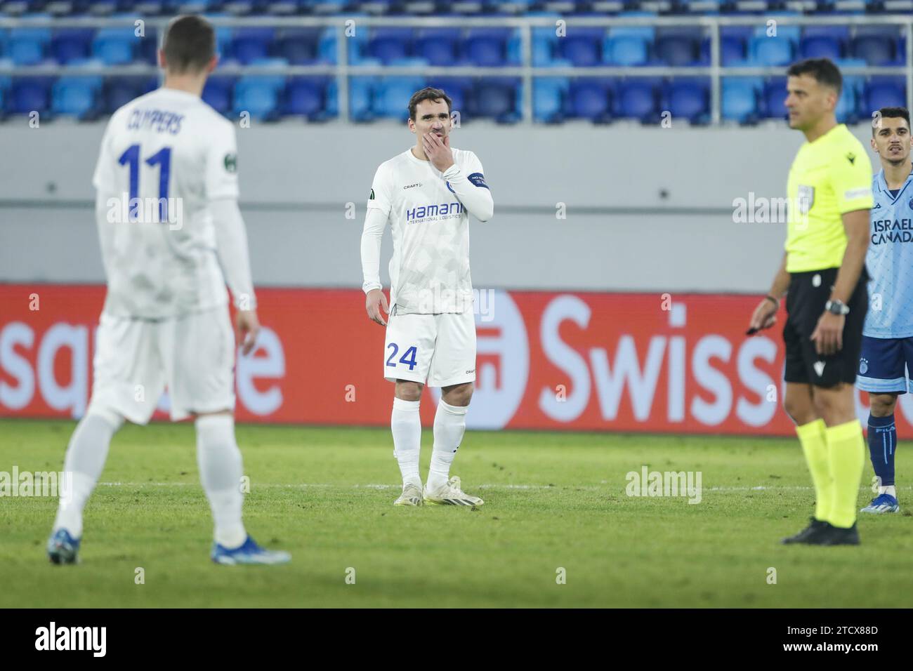 Backa Topola, Serbia. 14th Dec, 2023. Gent's Hugo Cuypers and Gent's Sven Kums looks dejected ...