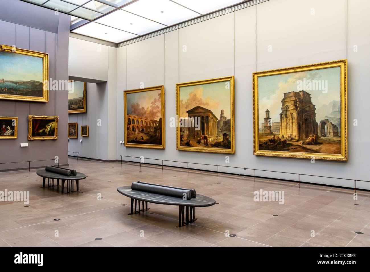 Paintings in a gallery inside The Louvre Museum ,Paris, France Stock ...