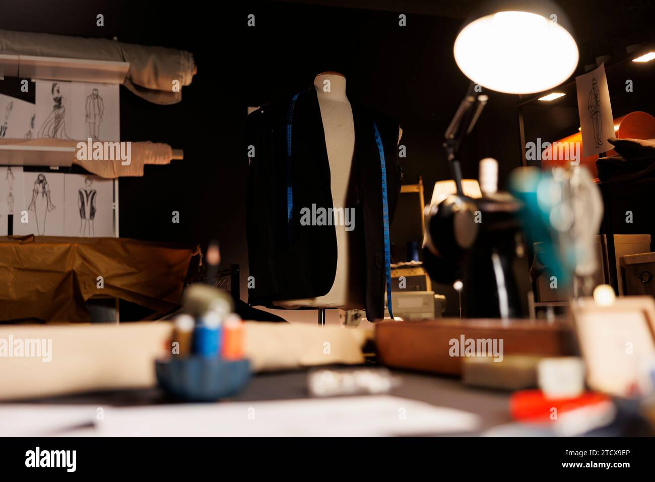 Upscale professional tailoring studio full of premium quality bespoken ...