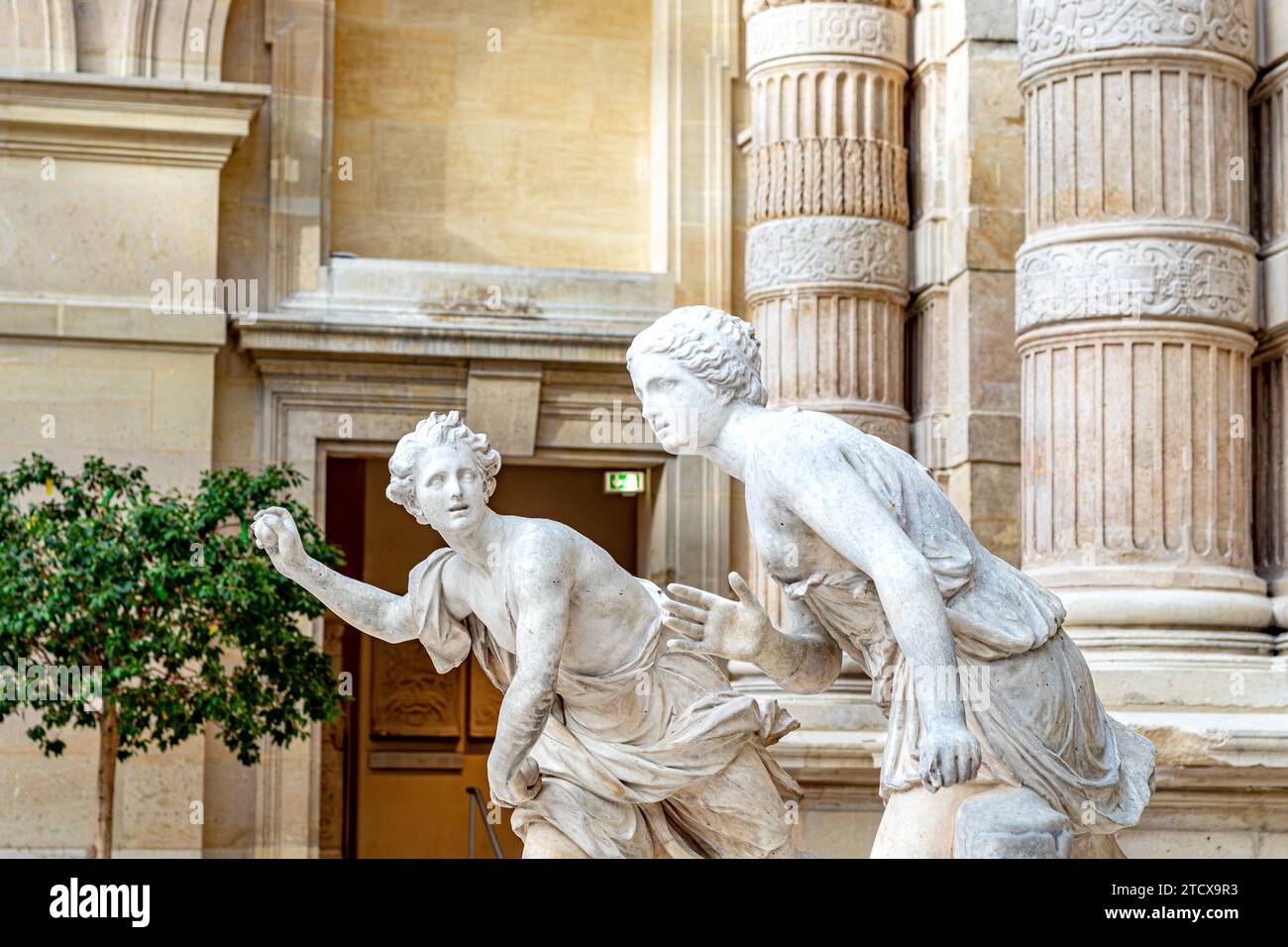 Sculptures in the glass-roofed courtyard known as Cour Marly in the ...