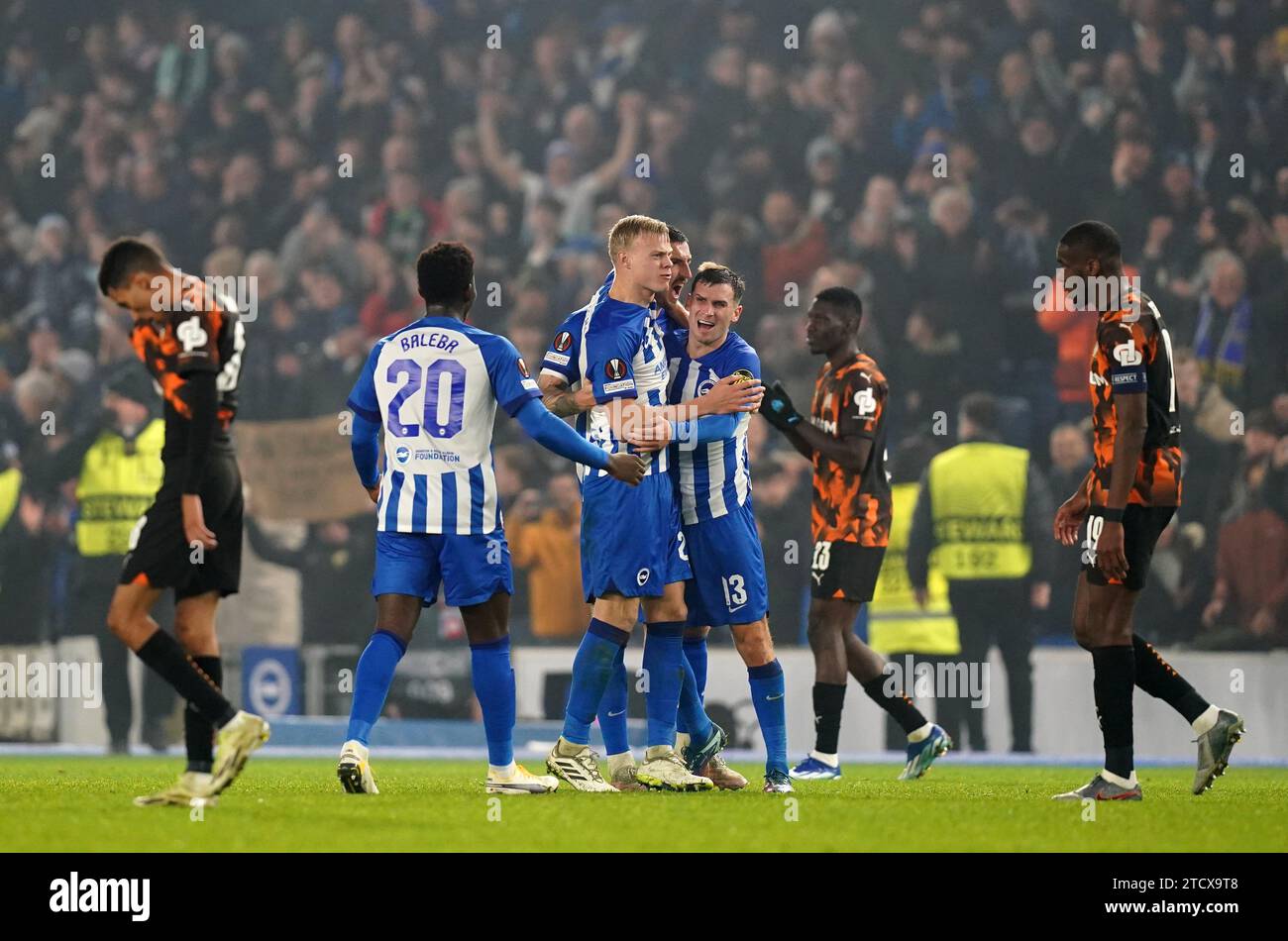 Brighton and Hove Albion celebrate after the UEFA Europa League group B ...