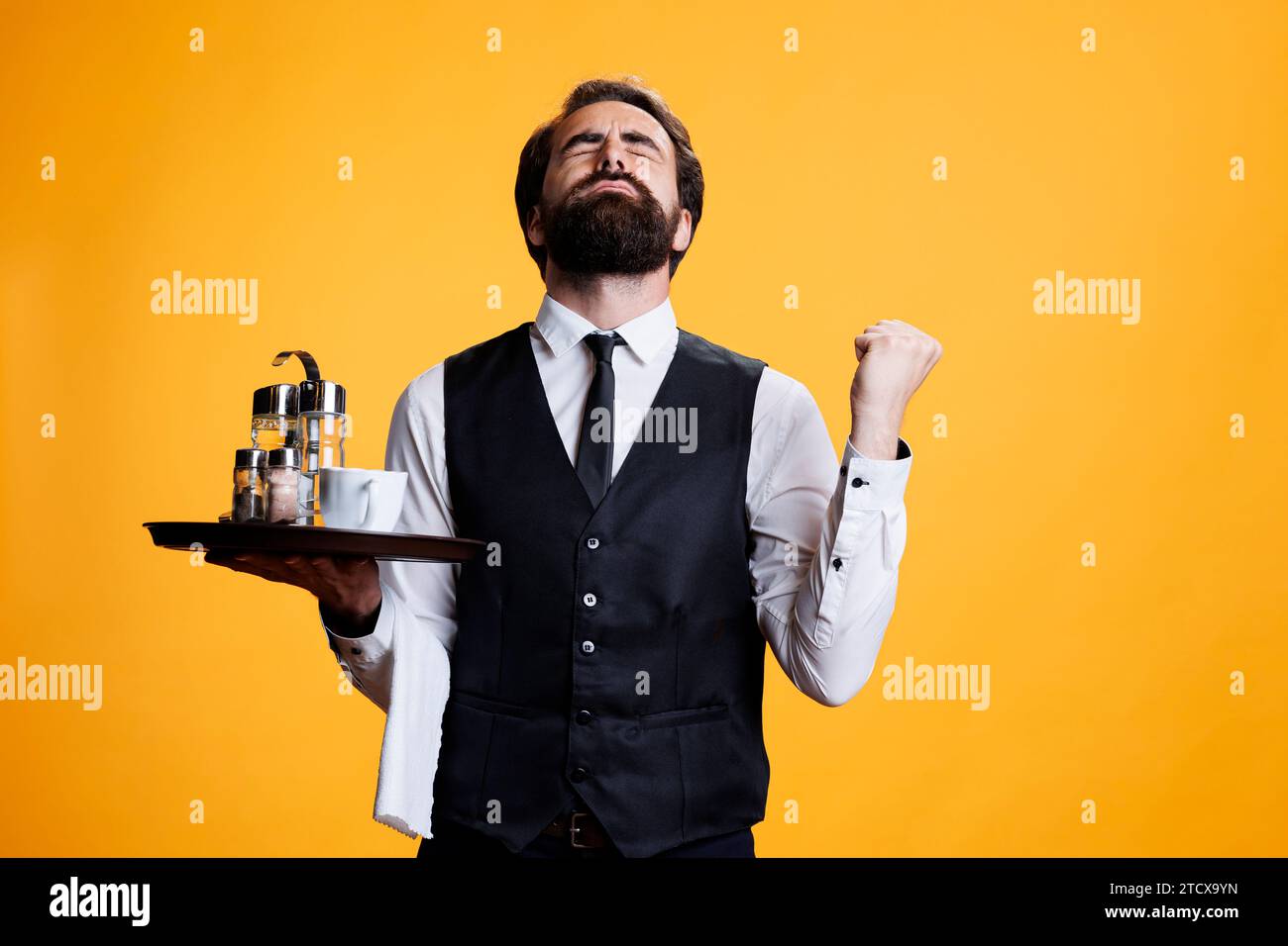 Optimistic person praying to god in studio, asking for good luck and ...