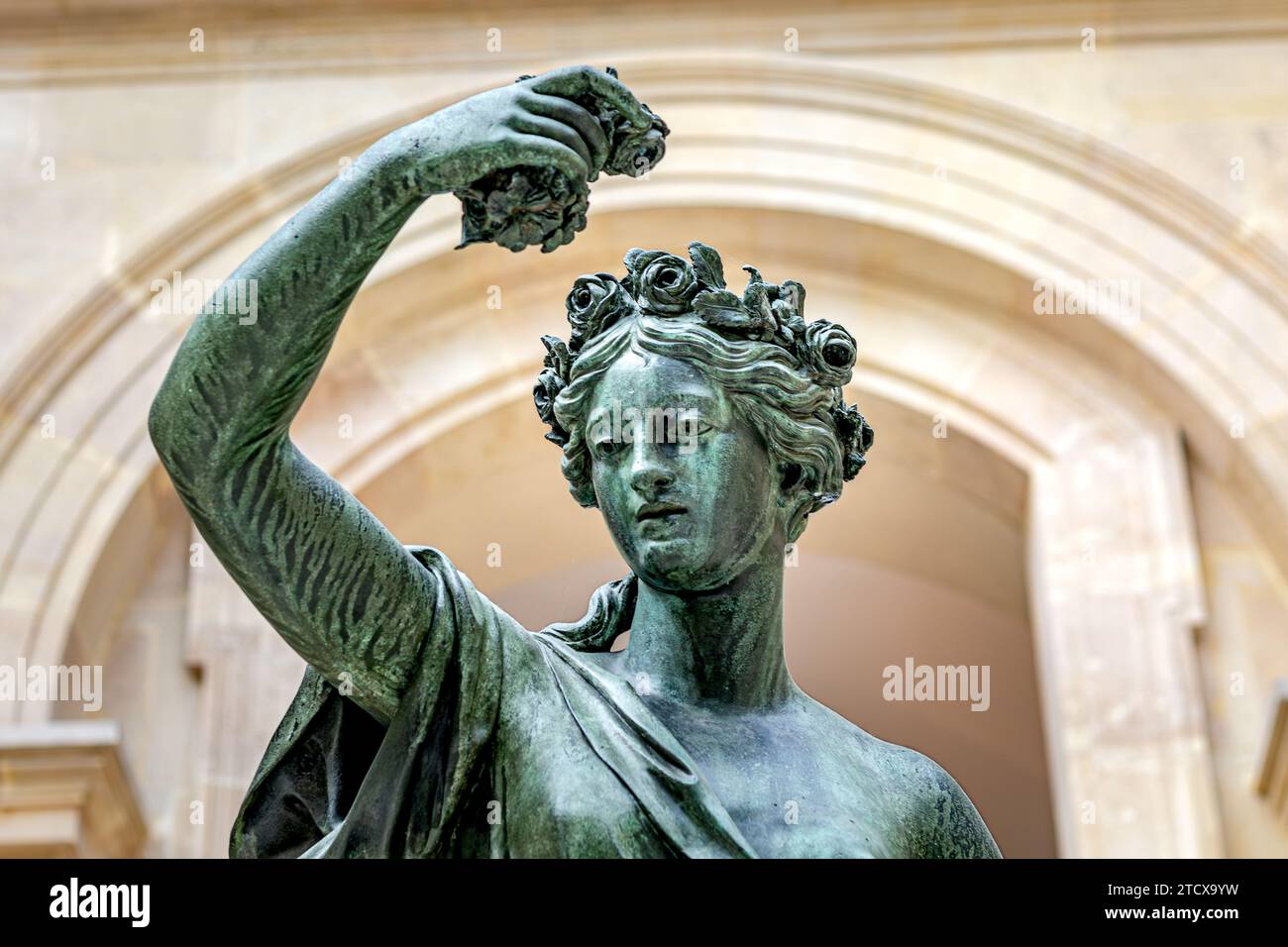 Sculptures in the glass-roofed courtyard known as Cour Marly in the ...