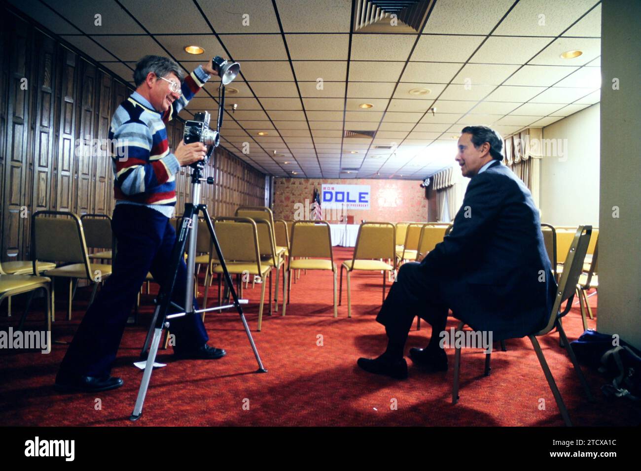 Dole in Iowa. Bob Dole poses for newspaper photograapher in Fort Dedge ...