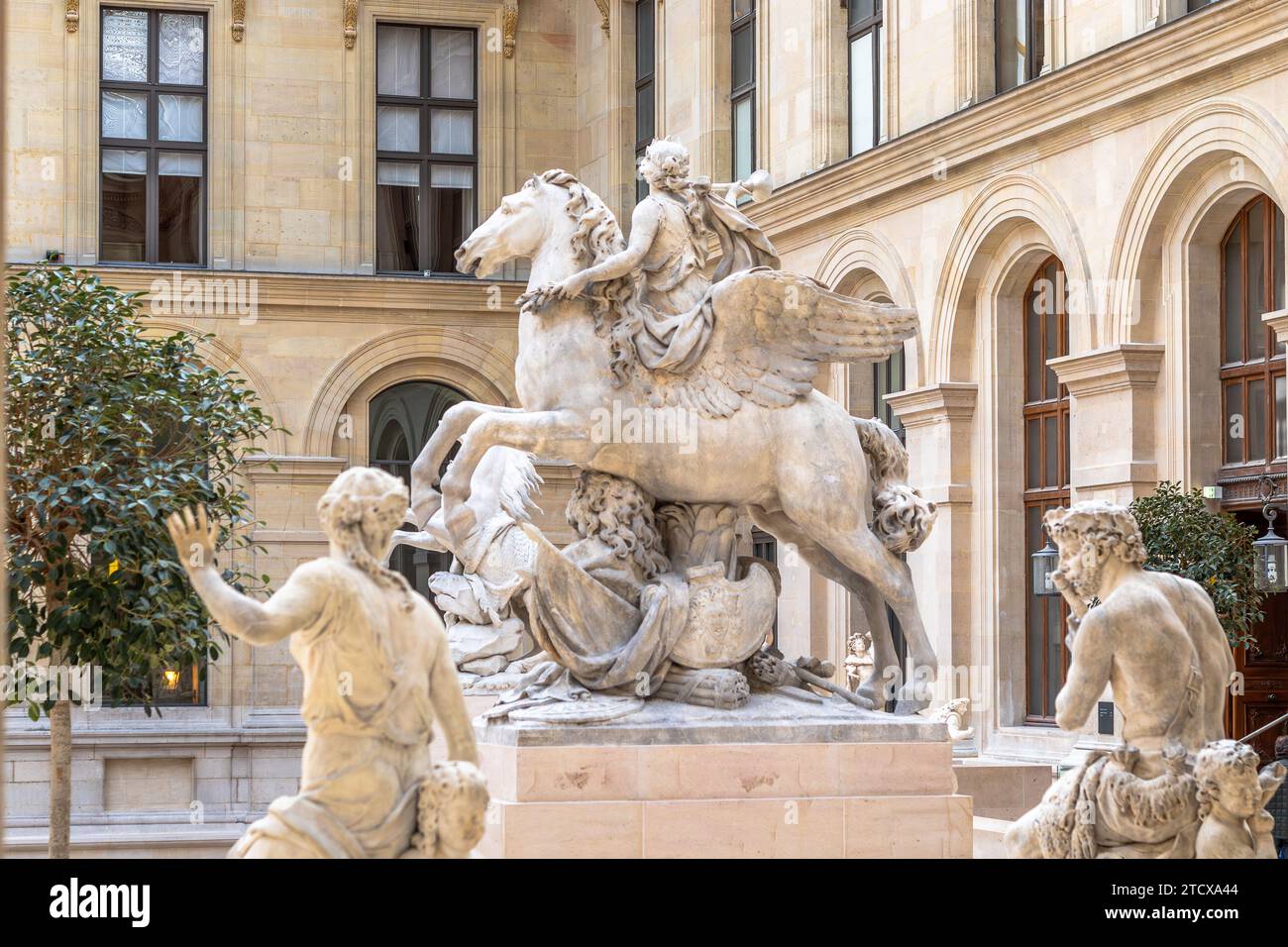 Sculptures in the glass-roofed courtyard known as Cour Marly in the ...