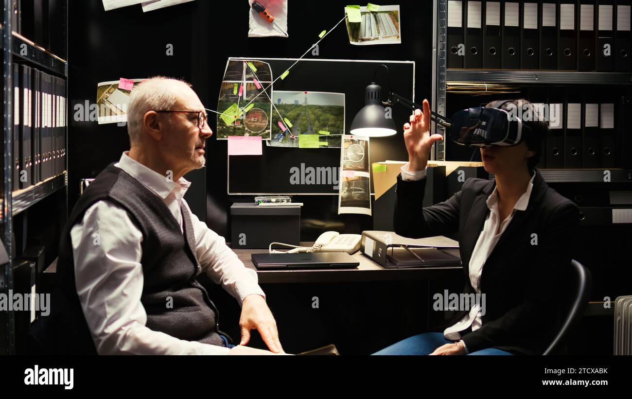 Law officer reenact crime scene with vr glasses, using virtual reality ...