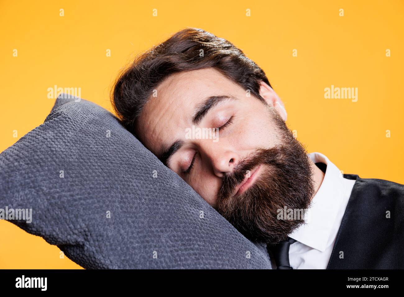 Tired waiter falling asleep on camera, taking a nap while he in ...