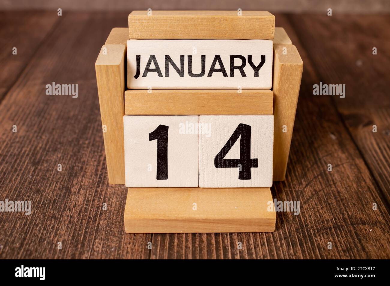 January 14 displayed wooden letter blocks on white background with ...