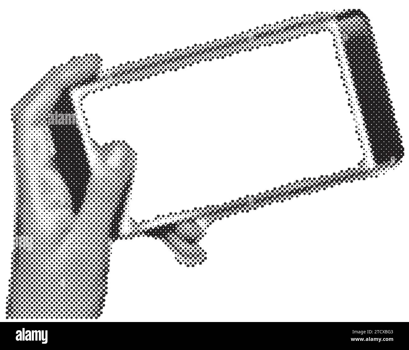 Template of phone in halftone hand. Hand holding phone with blank ...