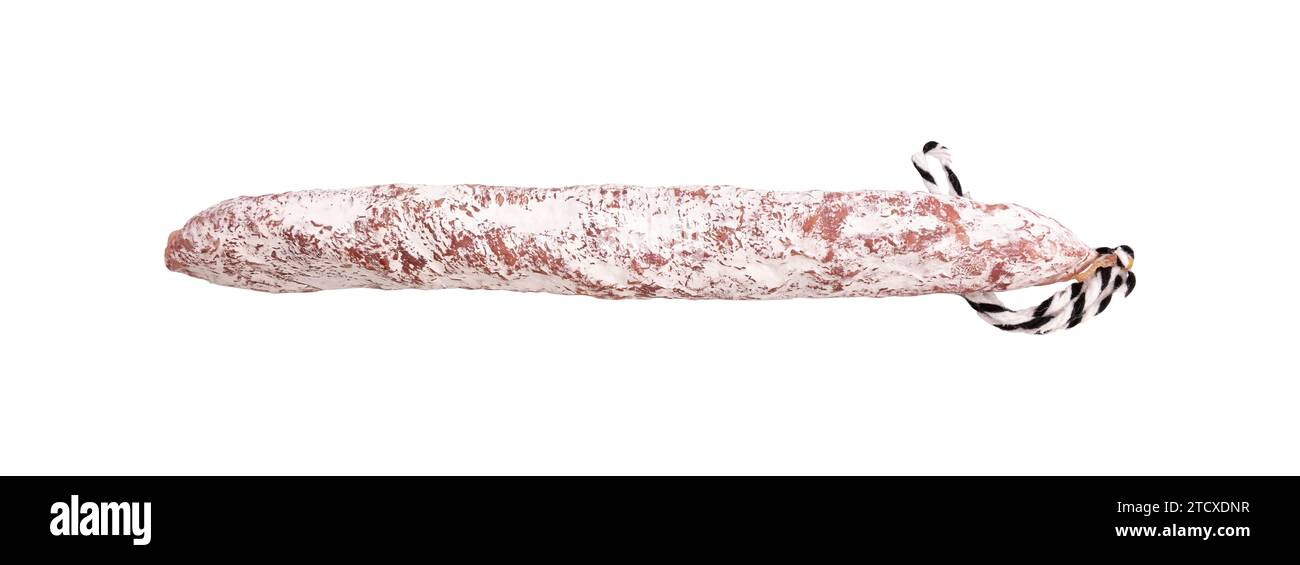 salami sausage thin dry cured pork sausage with peculiar taste isolated ...