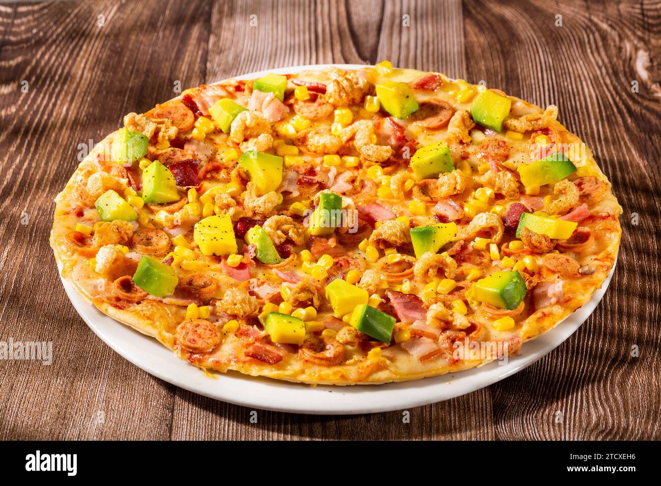 Colombian traditional paisa pizza - Chorizo, bacon, pork rinds, sweet ...