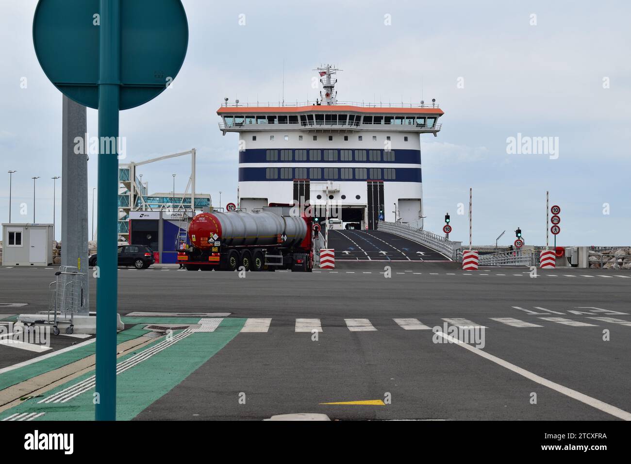 Large truck with liquid cargo driving to the P and O ferry ship at the ...