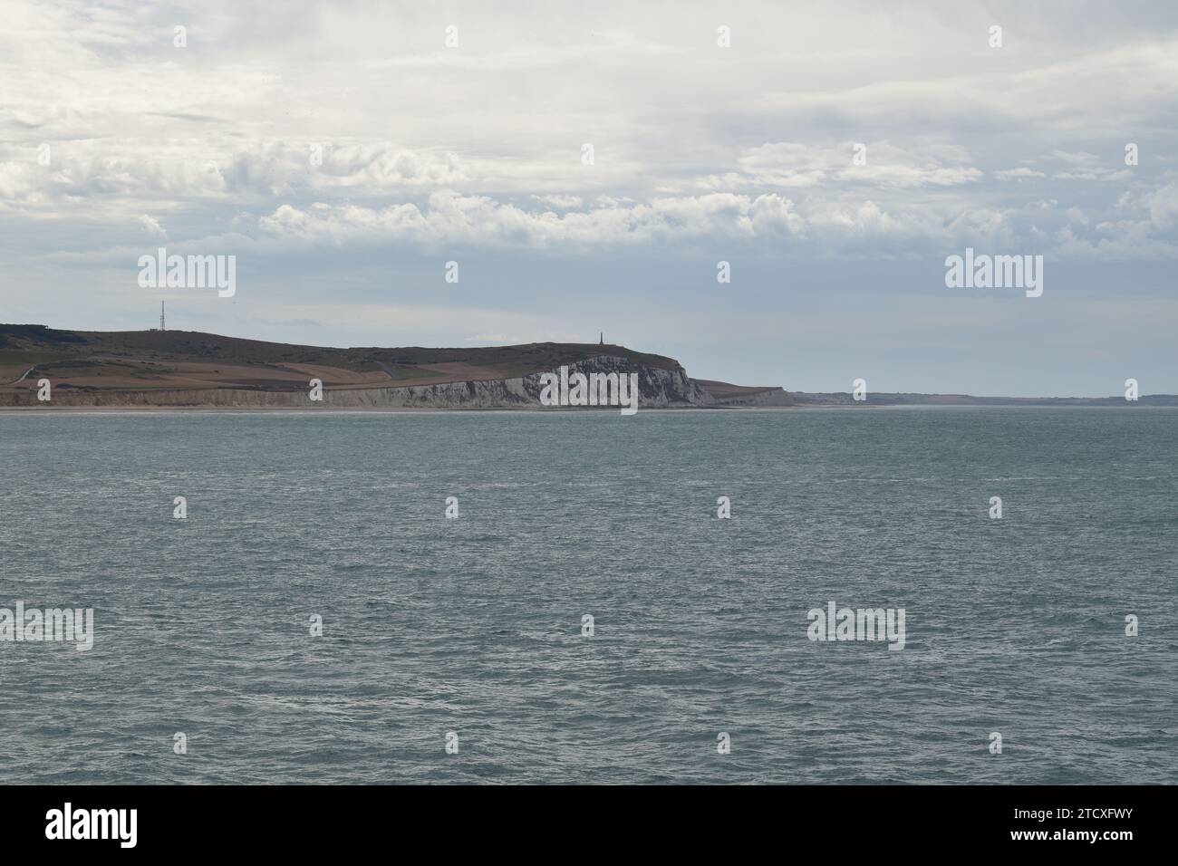 The elevated French coastline of Cap Blanc-Nez near Calais as seen from ...