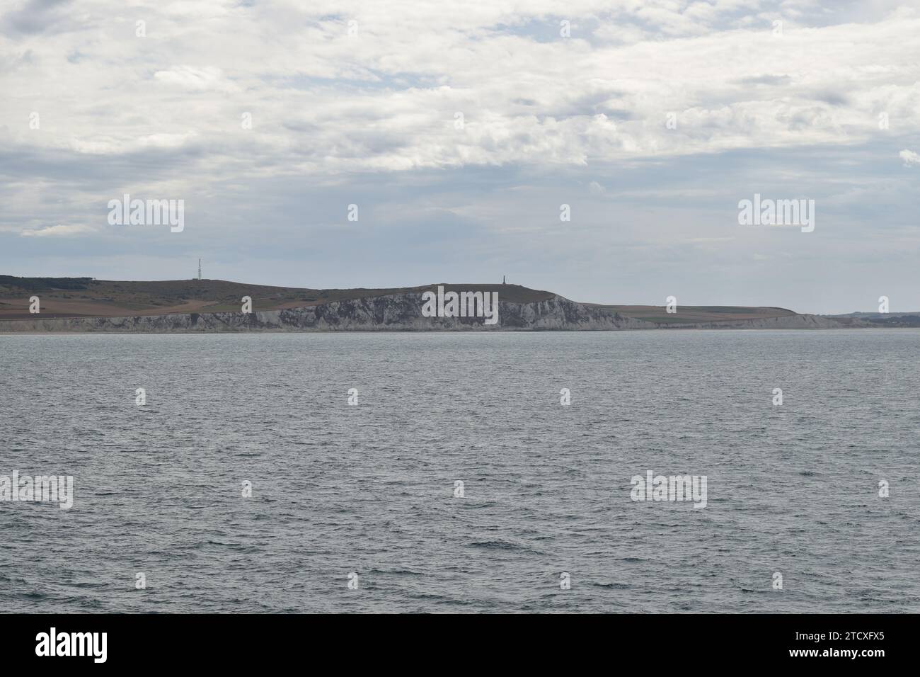 The elevated French coastline of Cap Blanc-Nez near Calais as seen from ...