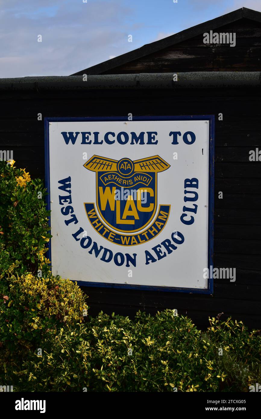 Welcome sign and club logo of the West London Aero Club at White ...