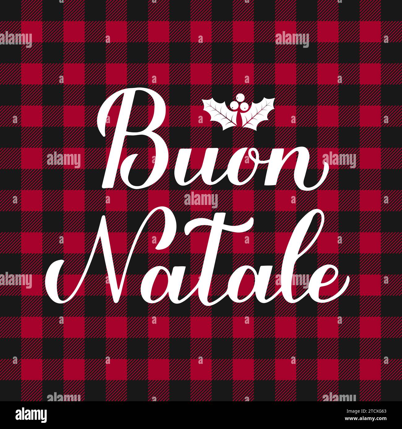 Buon Natale calligraphy hand lettering on red buffalo plaid background ...