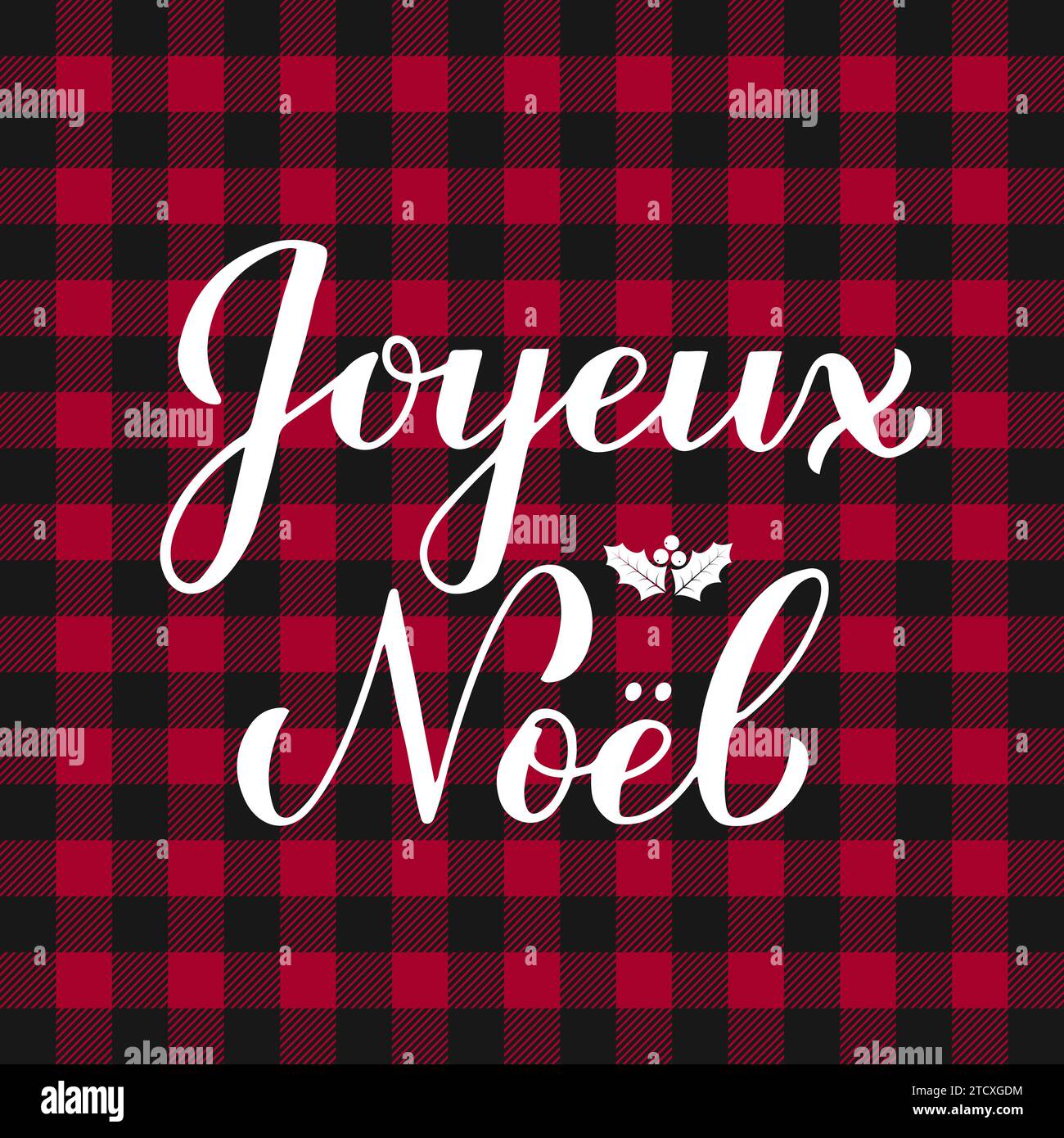 Joyeux Noel calligraphy hand lettering on red buffalo plaid background ...