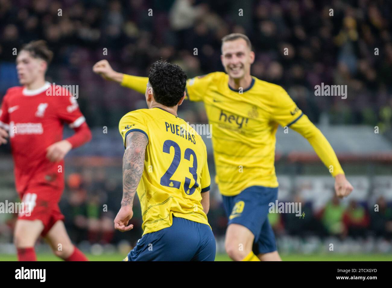 Brussels, Belgium. 14th Dec, 2023. Cameron Puertas of Union celebrates ...