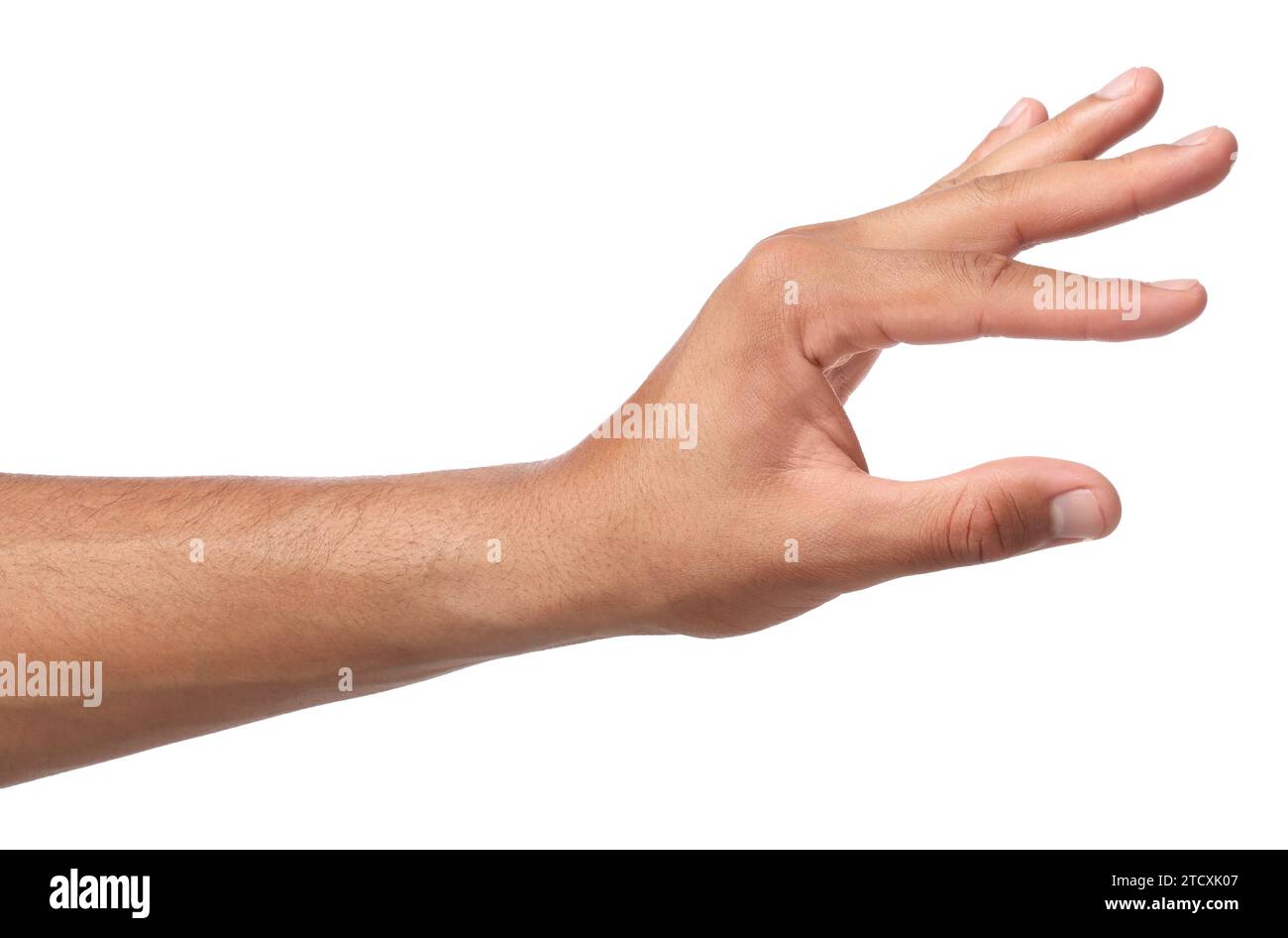 Man holding something in hand on white background, closeup Stock Photo ...