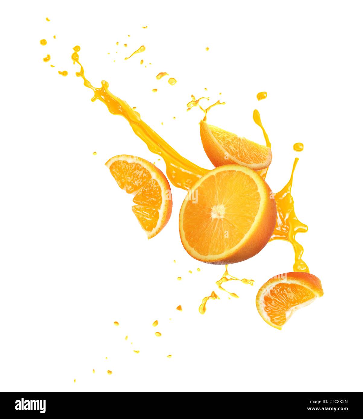Orange with splashing juice isolated on white Stock Photo - Alamy
