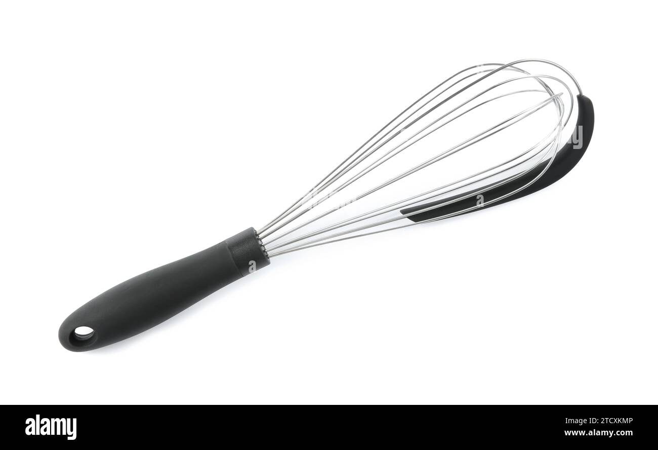 Metal whisk isolated on white, top view. Kitchen utensil Stock Photo ...