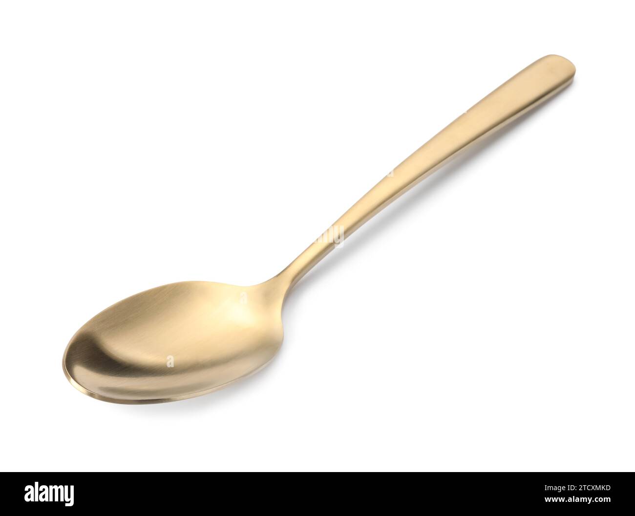 One shiny golden spoon isolated on white Stock Photo - Alamy
