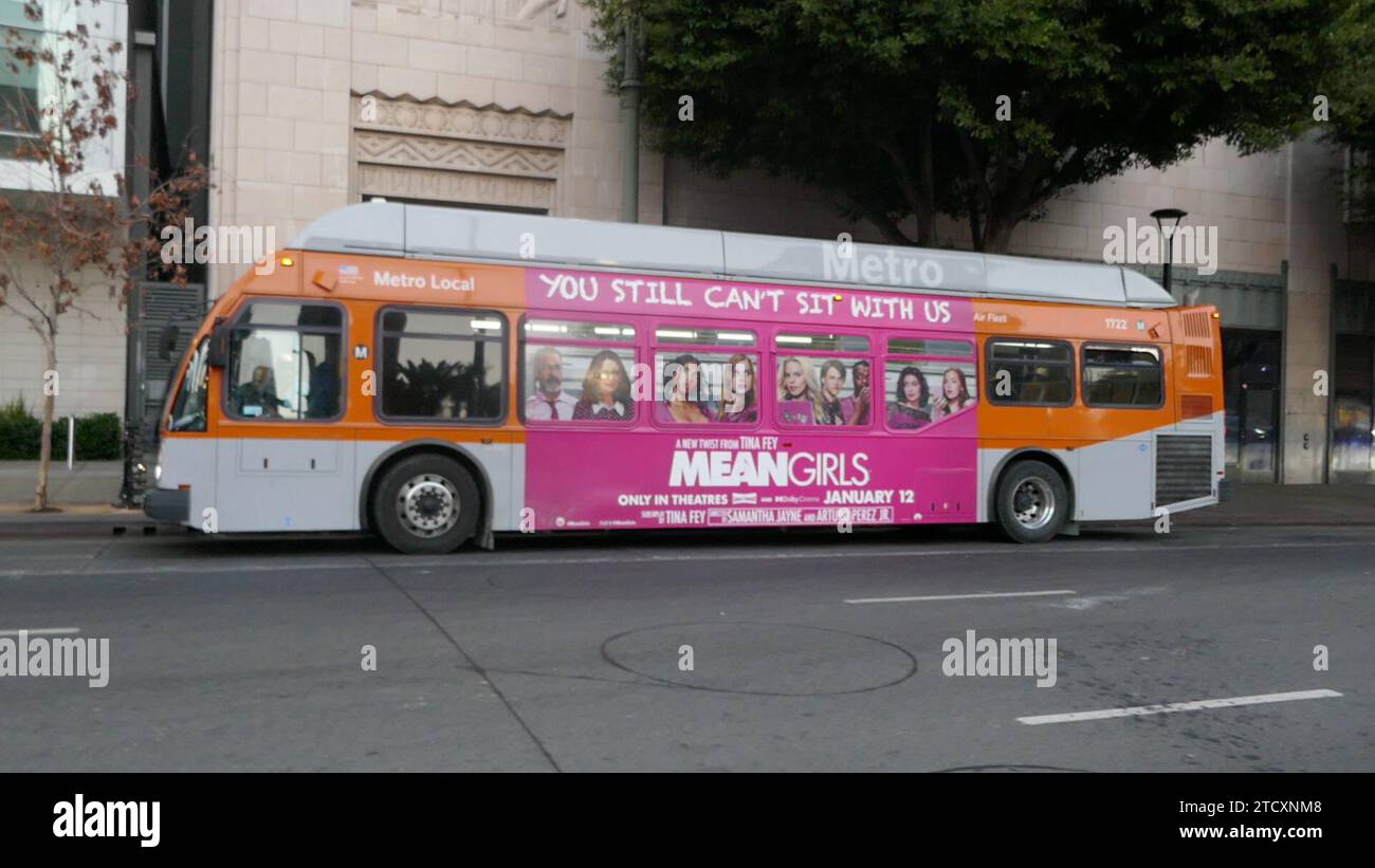 Los Angeles, California, USA 12th December 2023 Mean Girls Bus in ...