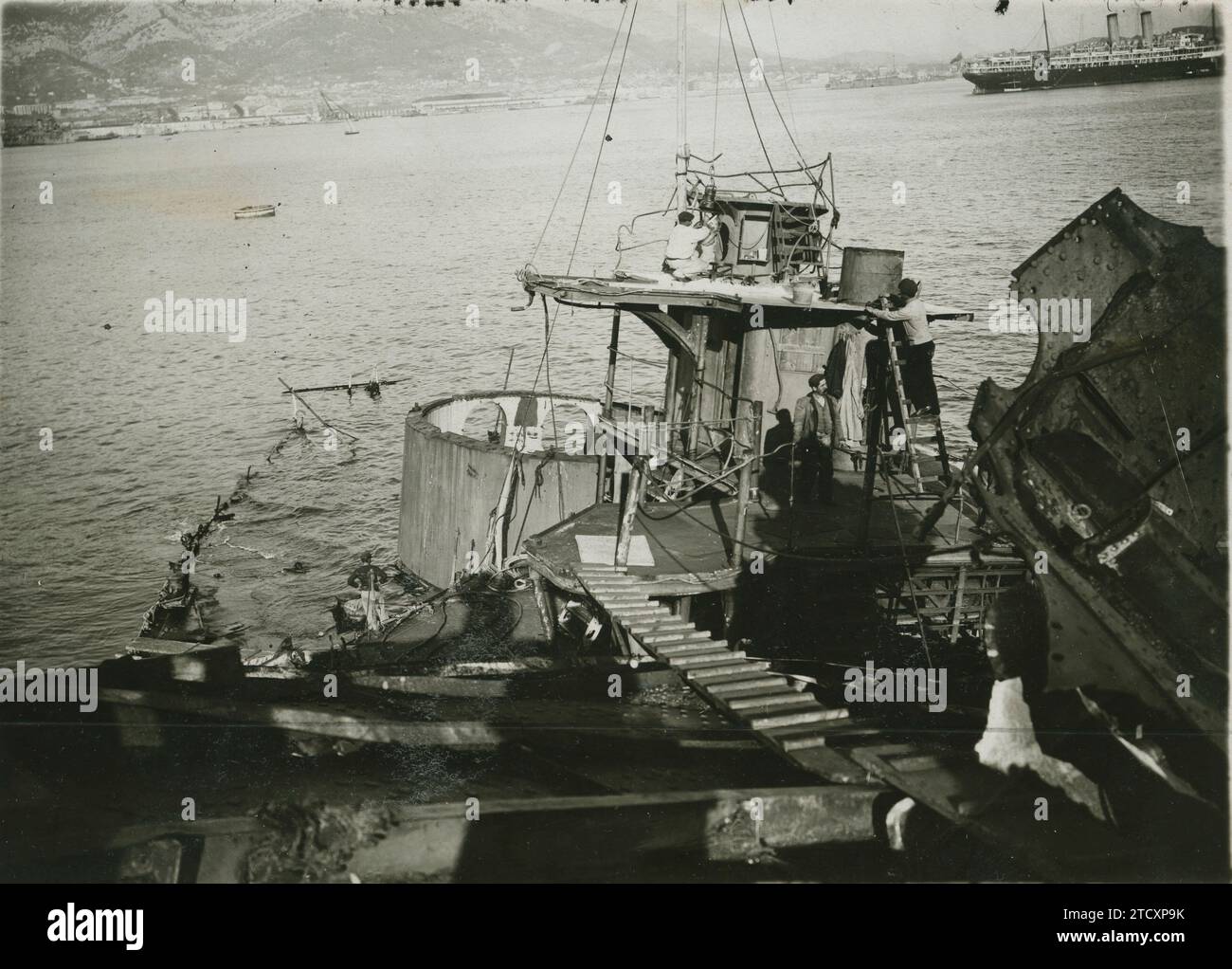 France, February 1912. The remains of the French battleship "Liberté ...
