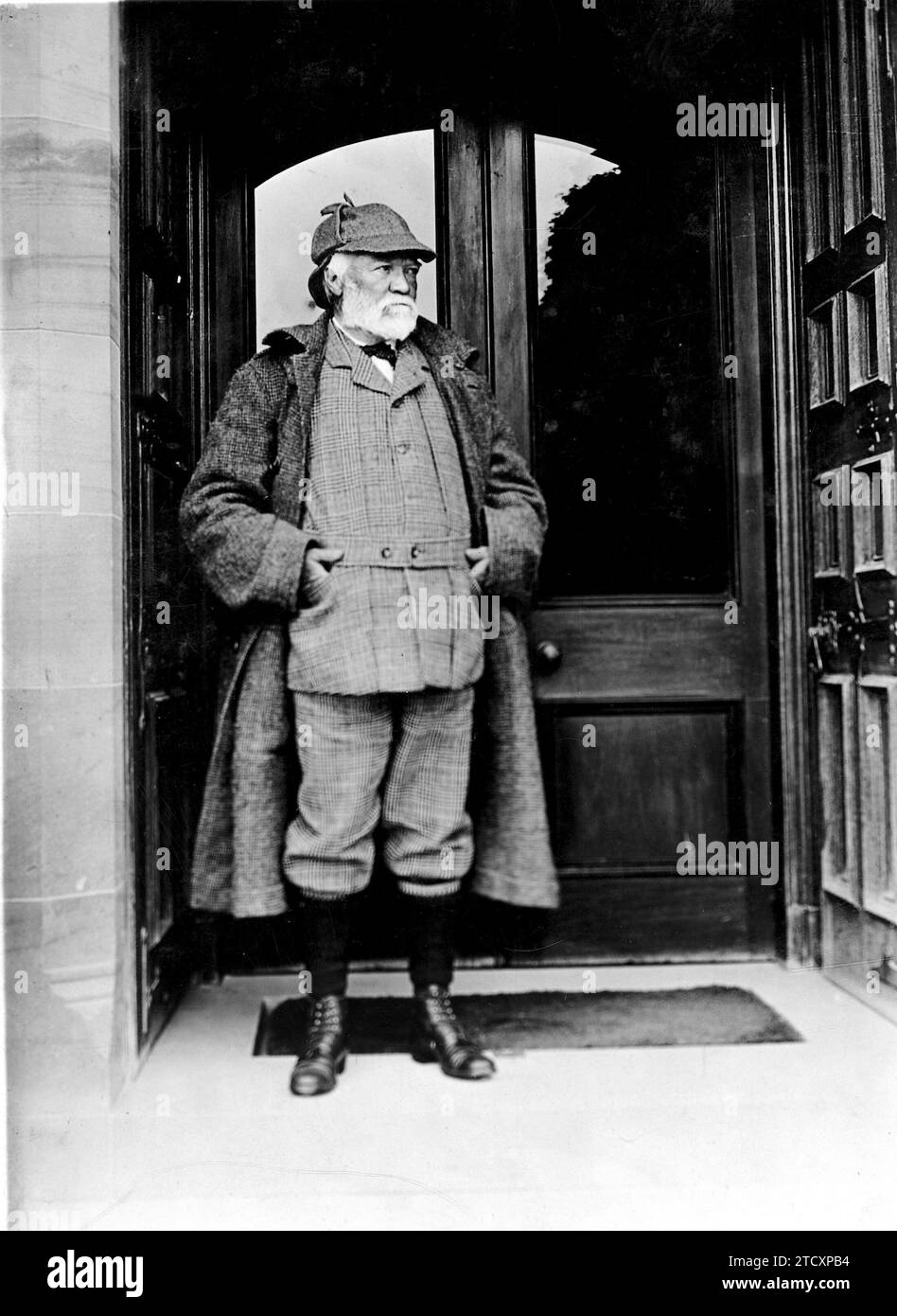 12/31/1909. Andrew Carnegie At the door of Skibo Castle in Scotland ...
