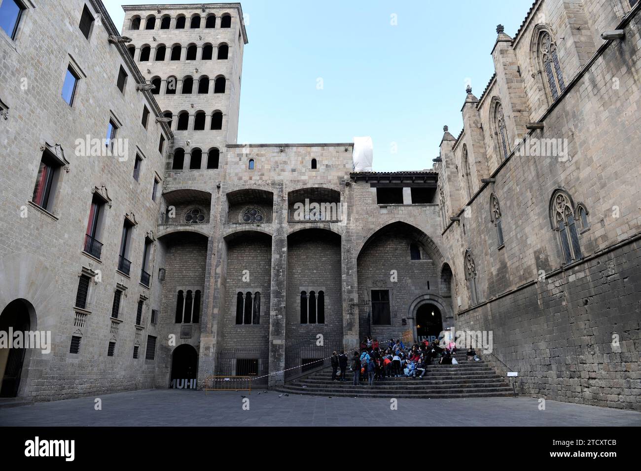 Barcelona. 02/28/2014. The medieval Plaza del Rey square in Barcelona ...