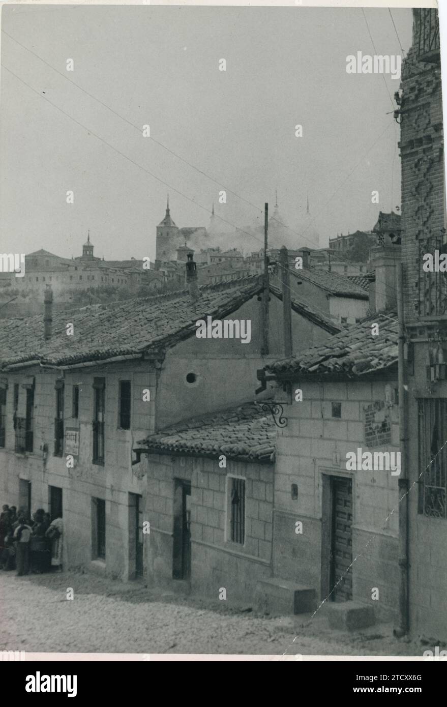 Toledo, August 1936. Civil war, moment of a projectile explosion on the ...
