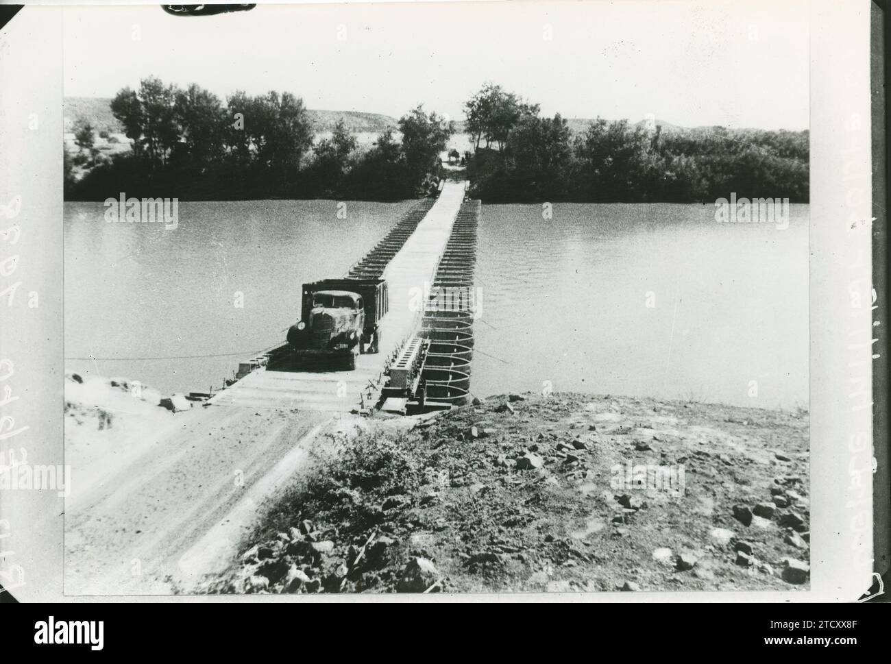 Ebro Front, 1938. Spanish Civil War. Military bridge over the Ebro ...